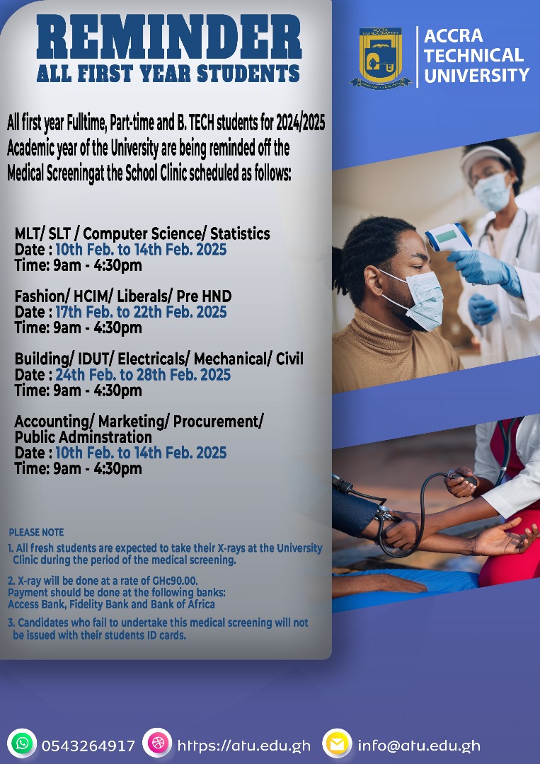 Medical Screening for All Freshers – ACCRA TECHNICAL UNIVERSITY