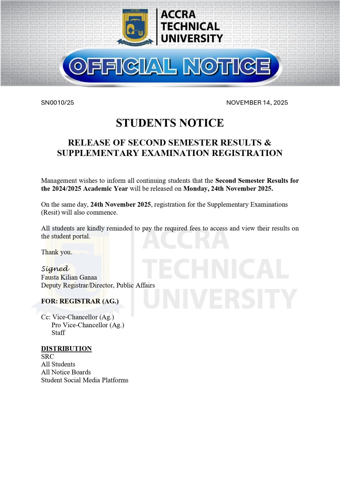 Release of Second Semester Results & Supplementary Examination ...