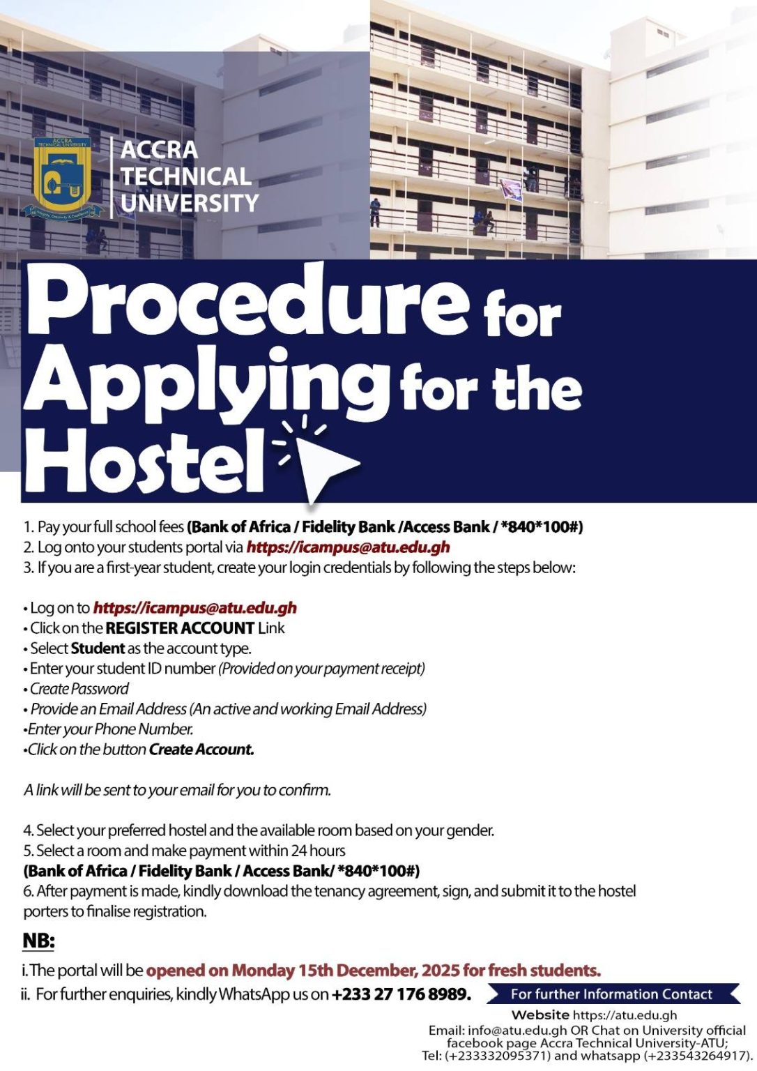 Hostel Application Portal Opens for Fresh Students from December 15 ...