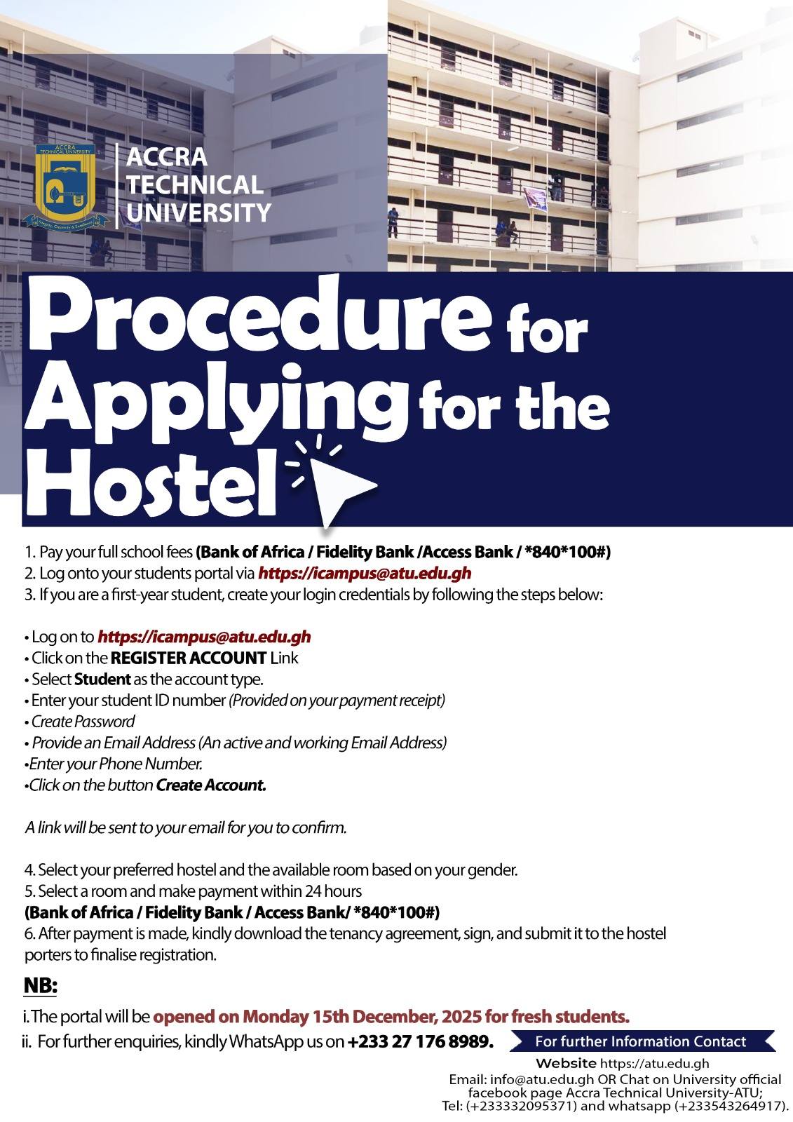 Hostel Application Portal Opens for Fresh Students from December 15 ...